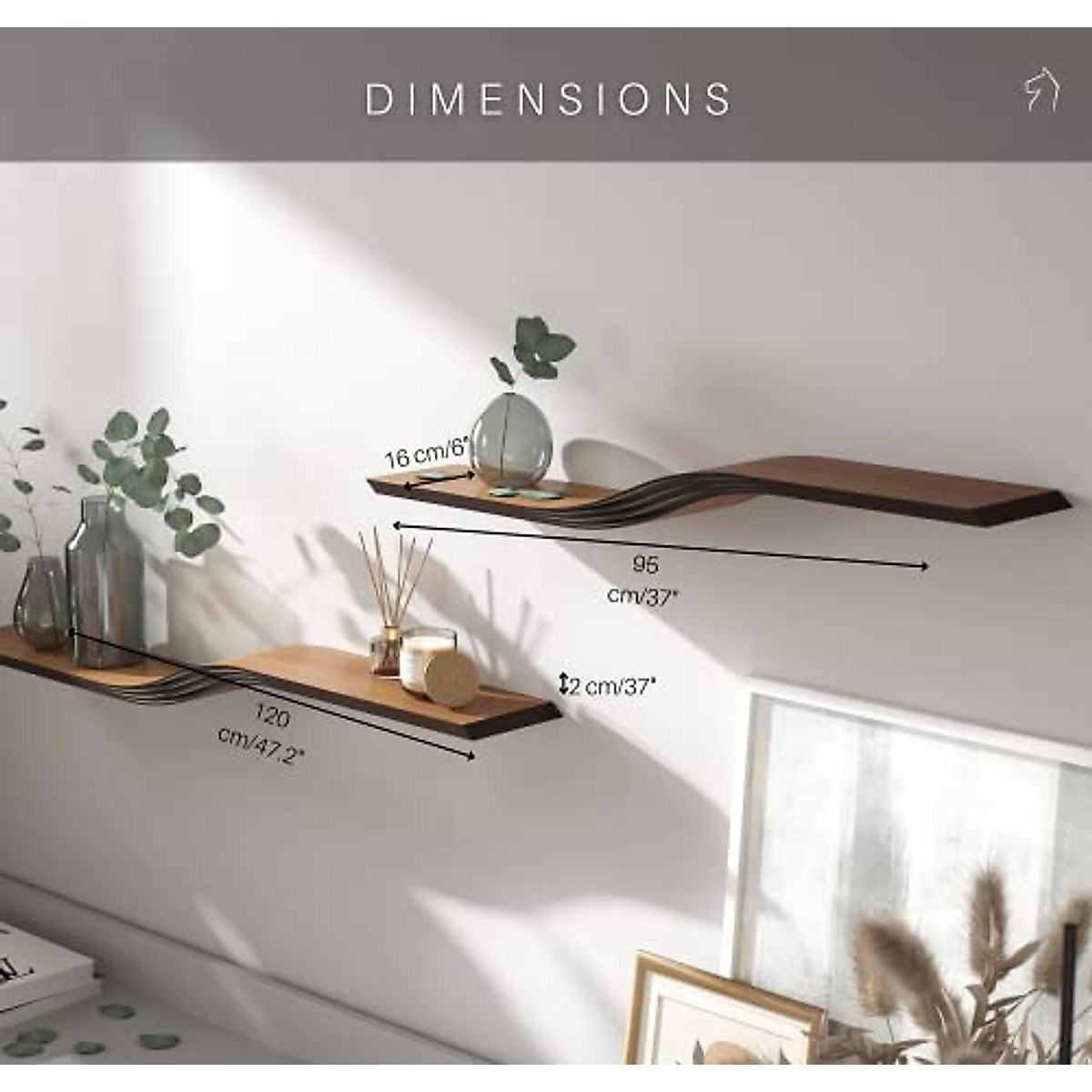 Floating Shelves with Hidden Mount, Wall Shelf with White Decor, Modern Furniture Made of Natural Wood, Geometric Wooden Shelf Office Bookshelves Bathroom Storage Bedroom (Cherry, 120cm (47.2 inch))