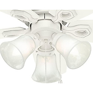 Hunter Fan Company, 51090, 42 inch Builder Snow White Low Profile Ceiling Fan with LED Light Kit and Pull Chain