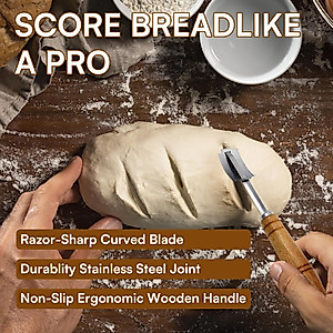 LOVLLE Bread Knife for Homemade Bread- Wooden Bread Bow Knifes sourdough Serrated Cutter Used for slicing bread include a dough whisk, scoring knife for bread baking
