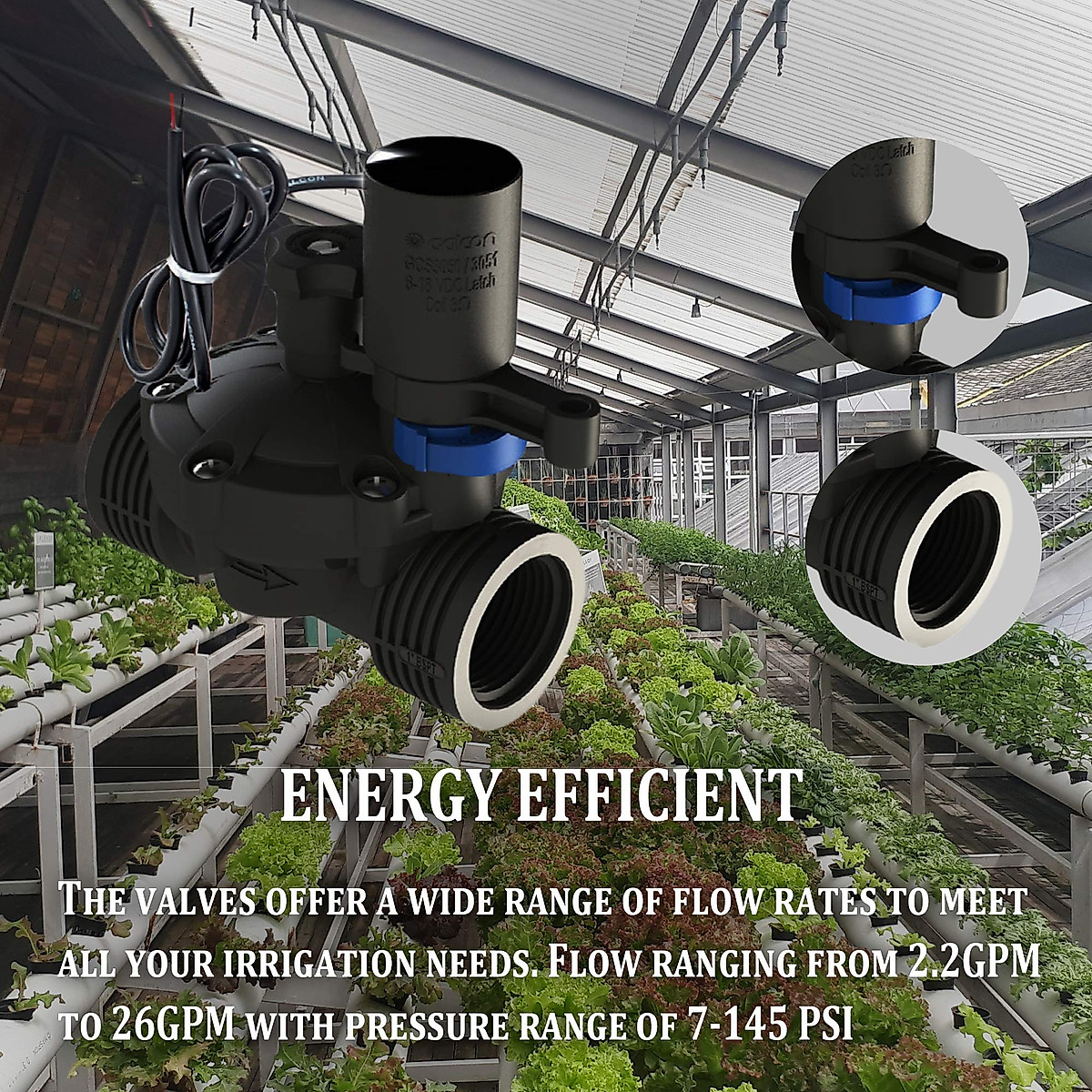 Galcon YLZ 3/4 Inch Sprinkler Valve with S1602 DC Latching Solenoid for Battery Operated Controllers with Reinforced NBR 2-Way Female Inline Hose Sprinkler Valve for Gardens, Lawns, Greenhouses.