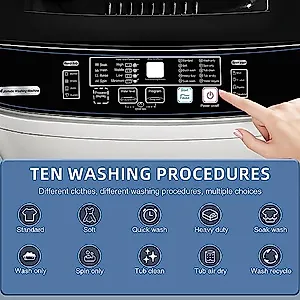 Kazigak Portable Washing Machine, 13.3lbs Automatic Laundry Machine with 10 Programs, LED Display, High-efficiency Compact Washer for Apartment, Home, Dorms, Rv, Grey