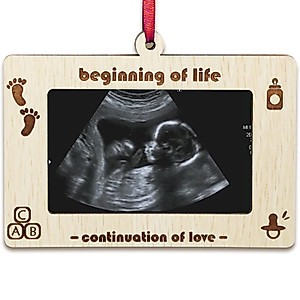 Christmas Souvenir Decorations Wooden Sonogram Picture Frame Charm Ultrasonic Frame Hanging for Friends, Parents and Grandparents Holiday Gifts
