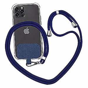 Universal phone lanyard with adjustable nylon neck strap, Crossbody Nylon Patch Phone Lanyards（Does not include phone case） (Dark Blue)