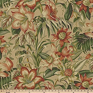 Pillow Perfect Tropic Floral Indoor/Outdoor Chair Seat Cushion, Tufted, Weather, and Fade Resistant, 19" x 19", Tan Botanical Glow, 2 Count