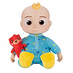 CoComelon Official Musical Bedtime JJ Doll, Soft Plush Body – Press Tummy and JJ sings clips from ‘Yes, Yes, Bedtime Song,’ – Includes Feature Plush and Small Pillow Plush Teddy Bear – Toys for Babies