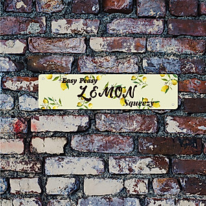 CREATCABIN Lemon Tin Sign Metal Fresh Fruit Easy Peasy Lemon Squeezy Retro Vintage Funny Wall Art Mural Hanging Iron Painting for Home Garden Bar Pub Kitchen Living Room Office Plaque 16x4inch