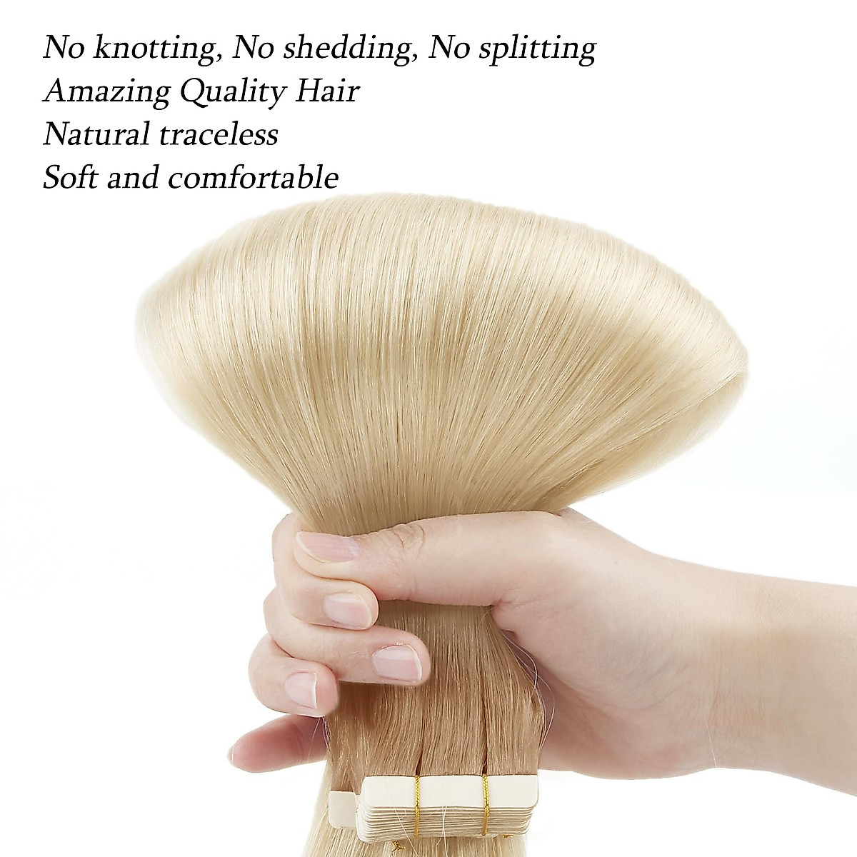 ABH AMAZINGBEAUTY HAIR Rooted Tape in Hair Extensions, Remy Human Hair, 20 Pieces 50 Grams, Platinum Blonde with Dirty Blonde Roots, 20 Inch