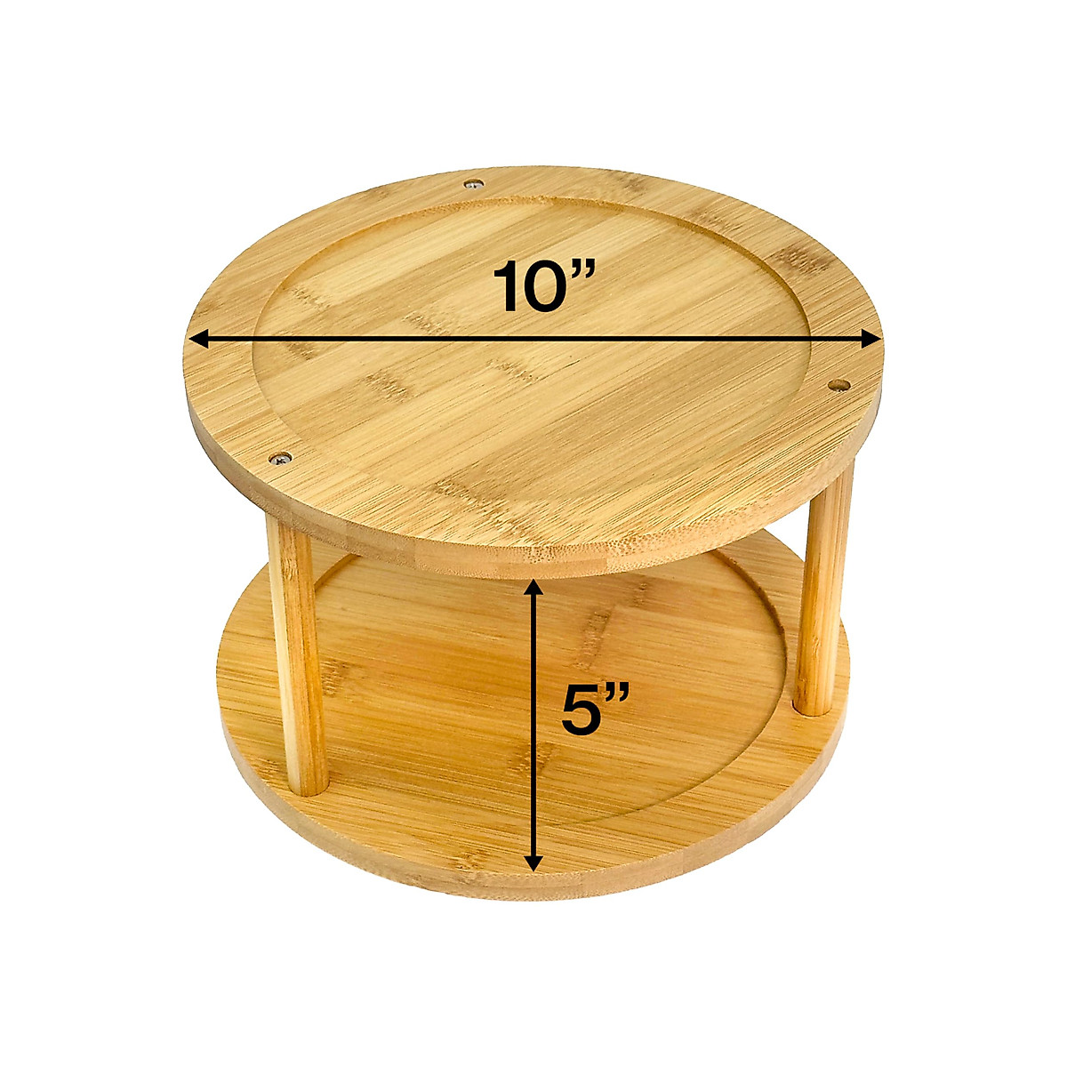 Bam & Boo - 2 Tiers Natural Bamboo Lazy Susan - Kitchen Countertop & Cabinet Rotating Turntable, Spice Organizing Shelf