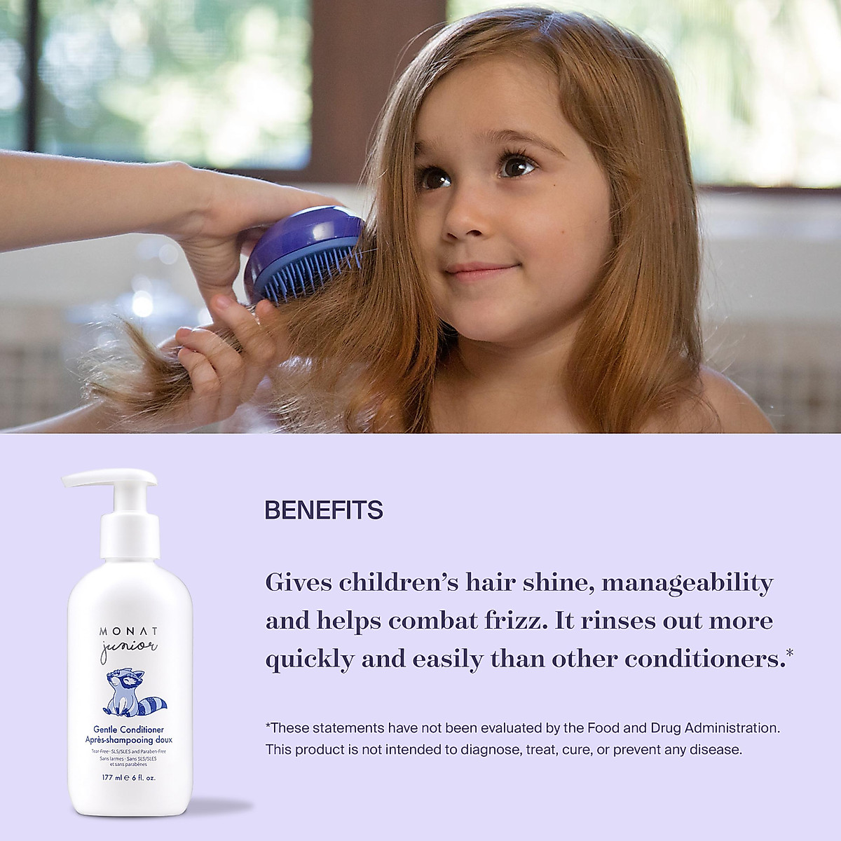 MONAT Junior Gentle Conditioner - A safe and gentle Anti Frizz Hair Conditioner for children that rinses out quickly. All Natural Tear-free, Sulfate & Paraben-free - Net Wt. 177 ml e / 6 fl. Oz.