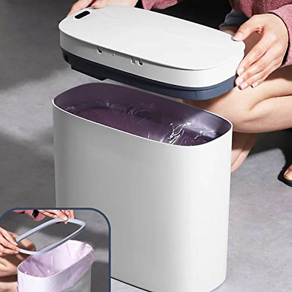 Smart Touchless Bathroom Trash Can with Lid, 3.4 Gallon Volume Automatic Motion Sensor Rubbish Can Waterproof Electric WasteBasket, Narrow Garbage Can for Kitchen/Bedroom/Bathroom/Living Room/Office