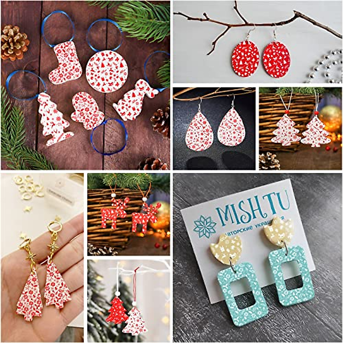MEMOVAN Christmas Silk Screen for Polymer Clay 3Pcs Reusable Christmas Silk Screen Stencils for Polymer Clay Cutters Printing on Clay Kit for Jewelry Making Christmas Earring Decoration