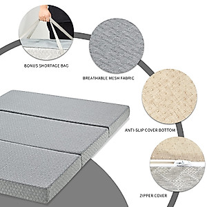 Homguava Folding Mattress Topper 4" Tri Fold Memory Foam Mattress Foldable Twin Mattress Portable Floor Mattress Camping Mat with Carry Bag for Adults, for Guest Room, Home, RV (Queen, 78"x58"x4")