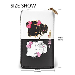 JALYKA Cartoon Pink Cat Wallet Faux Leather Fashion Zip Around Card Holder Travel Purse Long Clutch Bag Gifts for Women Girl