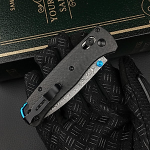 HUAAO EDC Bugout Knife, Axis Lock Pocket Knife with 3'' Damascus Blade Carbon Fiber Handle, Damascus Folding Knife with Thumb Stud Pocketclip