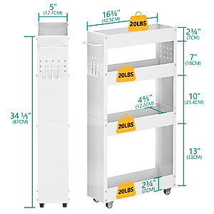 OKZEST Slim Storage Cart, 4-Tier Narrow Rolling Kitchen Laundry Cart on Wheels, Utility Metal Narrow Bathroom Storage Cabinet Organization Shelf for Small Spaces Between the Washer and Dryer, 5" Width