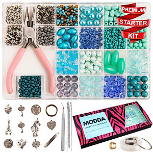 MODDA Jewelry Making Supplies - Jewelry Making Kits for Adults, Teens, Girls, Beginners, Women - Includes Instructions, Tools, Beads, Charms for Necklace, Earring, Bracelet Making Kit - Turquoise Set