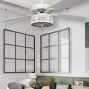 RIVER OF GOODS Alabaster LED Mesh Caged Ceiling Fan - 52" L X 52" W - White/Oak Wood-Grain Blades