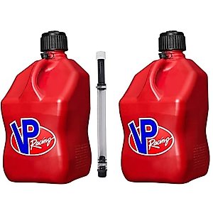 VP Racing 5.5-Gallon Square Motorsport Container (2 Pack) Red with 14" Deluxe Filler Hose (1 Pack) Features Close-Trimmed Cap and Neck for Tight Seal