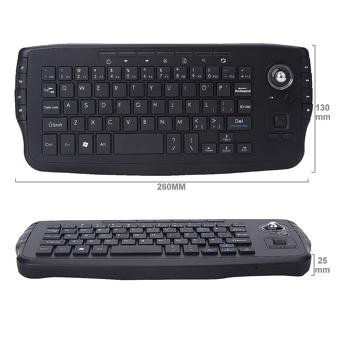 Fonicer Multimedia 2.4Ghz Wireless Mini Keyboard with Trackball Mouse Scroll Wheel for PCMacAndroid Tv Box, Remote Controller,X Structure, Black