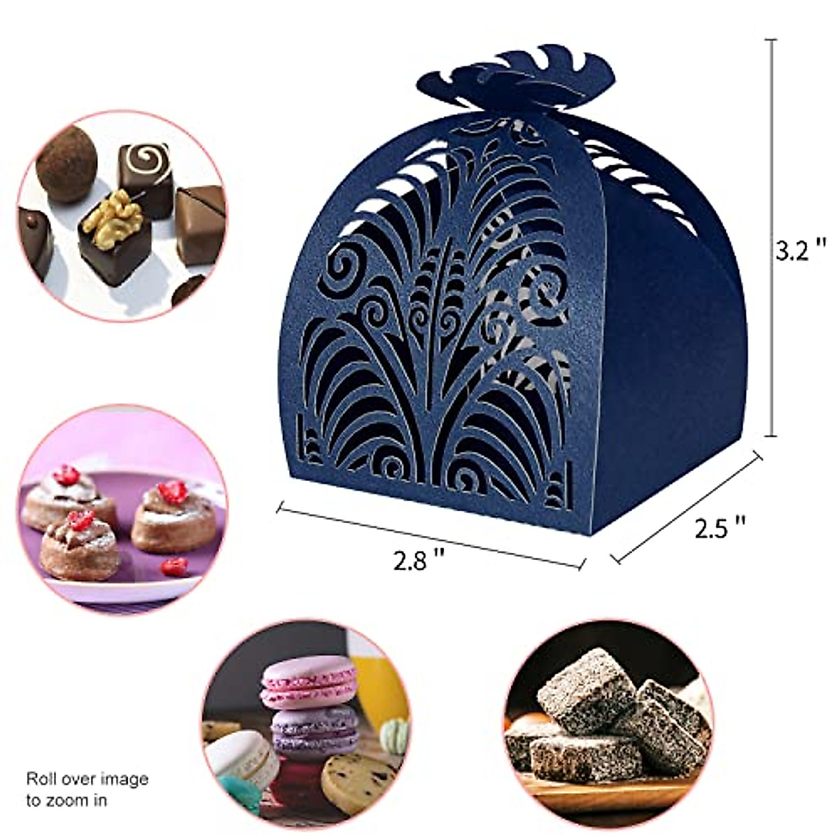 KPOSIYA Pack of 70 Laser Cut Favor Boxes, 2.8”x2.5”x3.2” Wedding Party Small Gift Boxes Hollow Out Candy Box for Wedding Birthday Party Baby Shower Bridal Shower Favors (pack of 70, Navy)