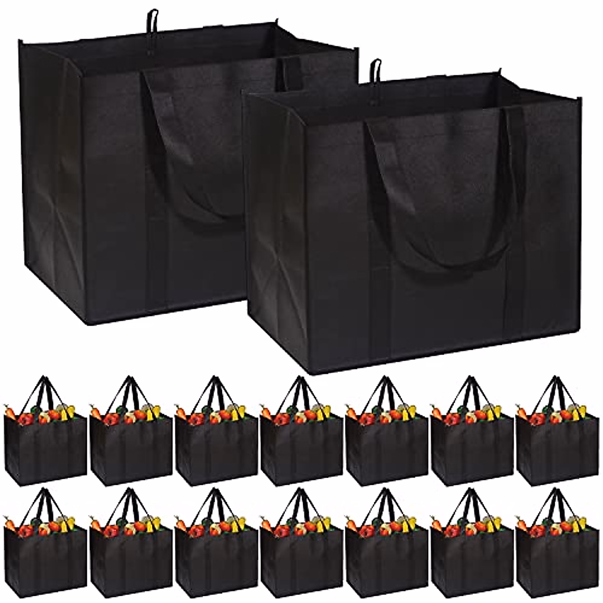 Set of 16 Reusable Grocery Bags Extra Large Super Strong Heavy Duty Shopping Tote Bags with Reinforced Handles