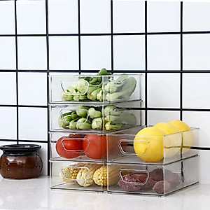 2 Pack Pantry Organization and Food Storage Bin,Stackable Clear Plastic Refrigerator Organizer Bins for Kitchen,Fridge, Cabinet Organization and Storage for Packets, Snacks, Fruit, Soda ,Spice Packets
