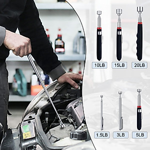 6 Pieces Telescoping Magnet Tools, Extendable Telescopic Magnetic Pick up Tools Viewable Extendable Magnet Stick for Father's Day Birthday 1.5 Lb/ 3 Lb/ 5 Lb/ 10 Lb/ 15 Lb/ 20 lb