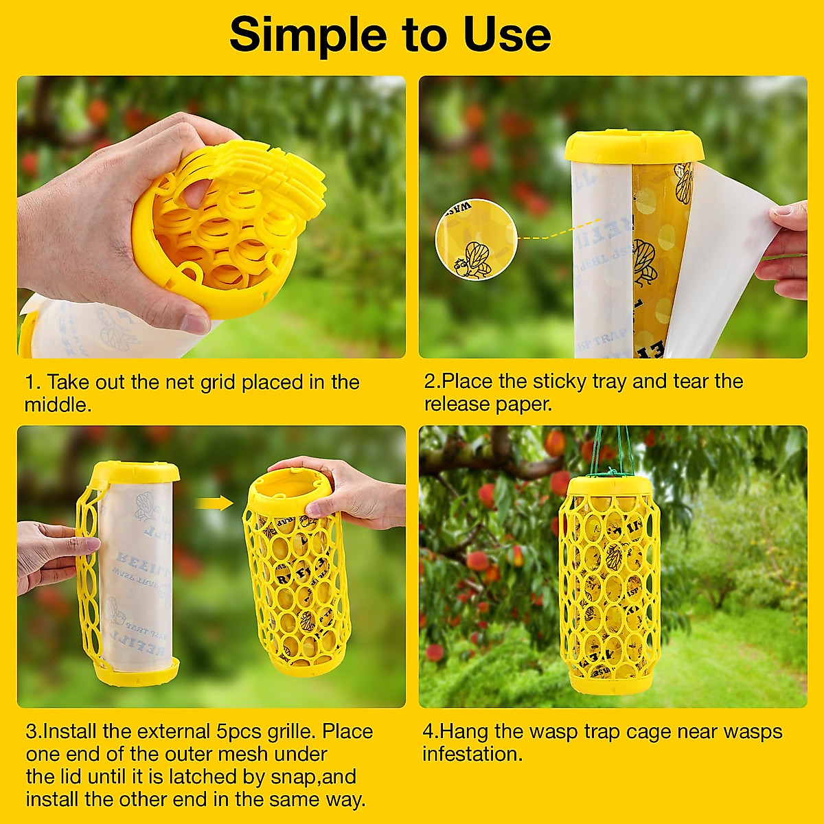 KILSACO Wasp Traps Outdoor 2Pcs with 8 Pcs Sticky, Hornet Trap Catcher, Non-Toxic Reusable Yellow Jacket Trap, Carpenter Bee Traps for Outside, Fly Traps Outdoor Hanging, Wasp Repellent Deterrent