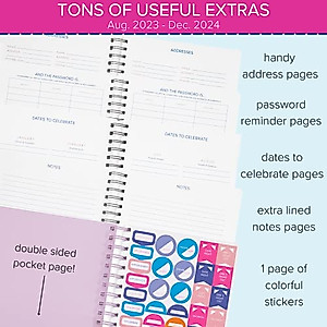 Vera Bradley Hardcover Daily Planner 2023-2024, Spiral Planner Dated August 2023 - December 2024, Medium Size Cute Planner, Weekly Planner with Monthly Calendar, Stickers, & Pockets, Cloud Vine Multi