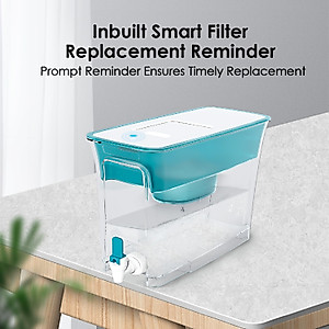 Waterdrop Slim Water Filter Dispenser, Large Capacity, 35-Cup, 200-Gallon Long-Life, 5X Lifetime, Reduces Chlorine, PFOA/PFOS and More, BPA Free, Turquoise (with 1 Filter)