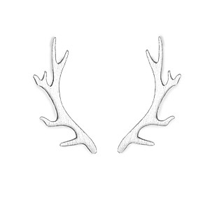 Altitude Boutique Deer Antler Earrings For Women | Tree Branch Crawler Stud Earrings | Outdoor Earring Cuffs Animal Earrings (Silver)