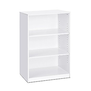Furinno 5-Cube Open Shelf, White & Jaya Simple Home 3-Tier Adjustable Shelf Bookcase, White