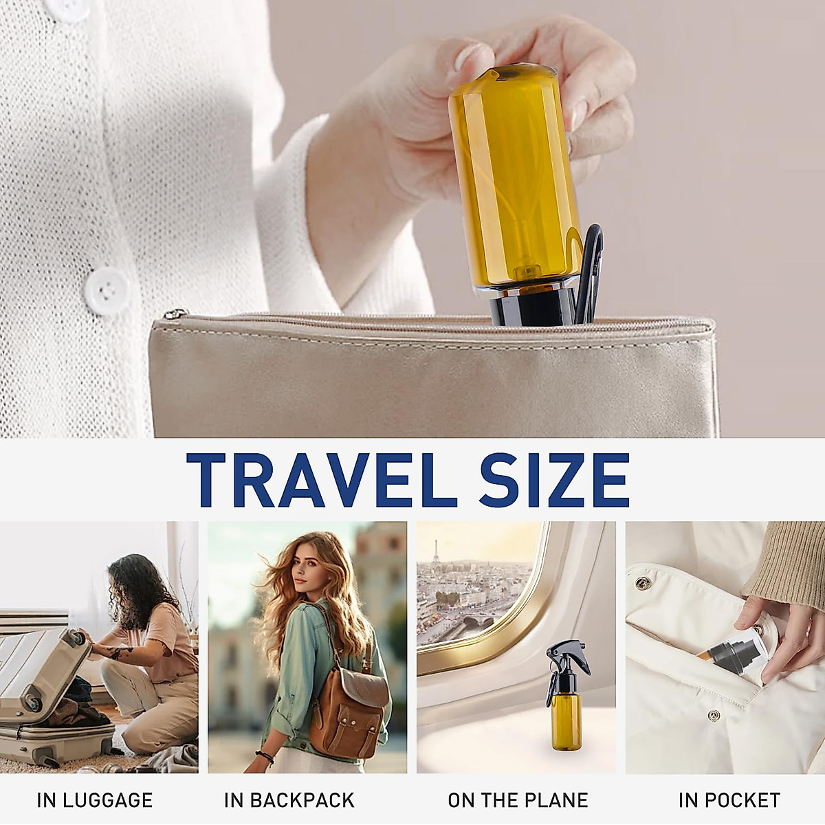 TANSHINE Small Spray Bottle 50ml, Travel Size Mini Fine Mist Water Spray Bottles, Portable Hand Sanitiser Alcohol Spray Bottle, Plastic Refillable Empty Face Mister Spray Bottles with Clip, 5pcs