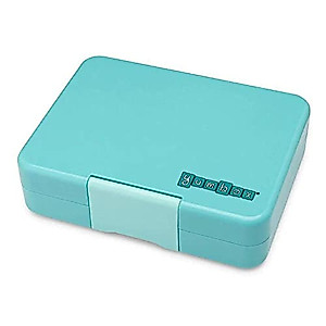Yumbox Snack Box - 3 Compartment Leakproof Bento Lunch Box for Kids (Misty Aqua with Rainbow Tray)