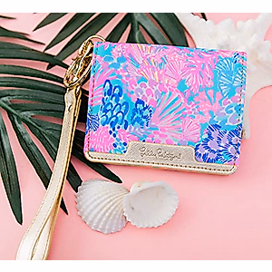 Lilly Pulitzer Snap ID Card Case, Cute Keychain Wallet, Slim Credit Card Holder with Wristlet Strap, Splendor in the Sand S