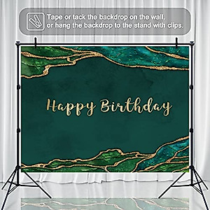 Rsuuinu Happy Birthday Backdrop Emerald Green and Gold Glitter Photography Background Birthday Party Banner for Women Man Cake Table Decor Favors Portrait Photo Studio Photobooth Props Supplies 7x5ft