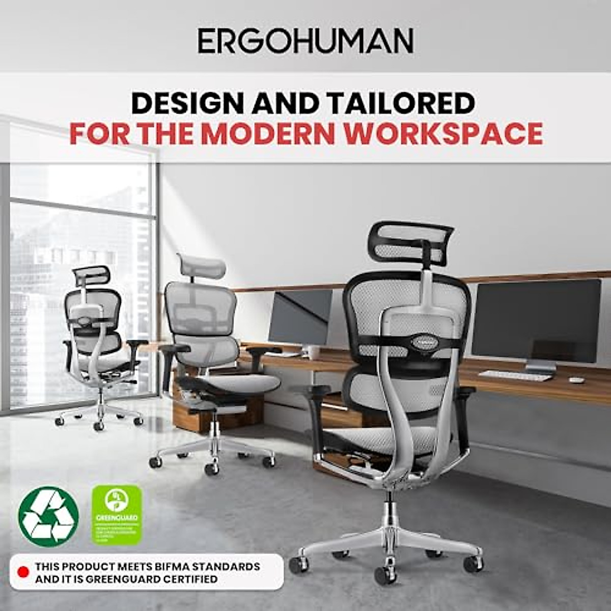 Ergohuman Eurotech ME7ERG GEN2 High Back Mesh Office Chair with Tilt Tension Control, Tilt Lock, Back Angle, Back Height, Synchro Tilt, Seat Height, Seat Depth, and Arm Height Adjustments, Grey