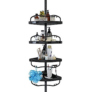 Shower Caddy Corner, 56 to 125 Inch Adjustable Tension Pole Corner Shower Caddy with 4 ABS Baskets,Rustproof Stainless Pole, Drill Free Shower Rack, Large Shower Storage Shelf for Inside Shower