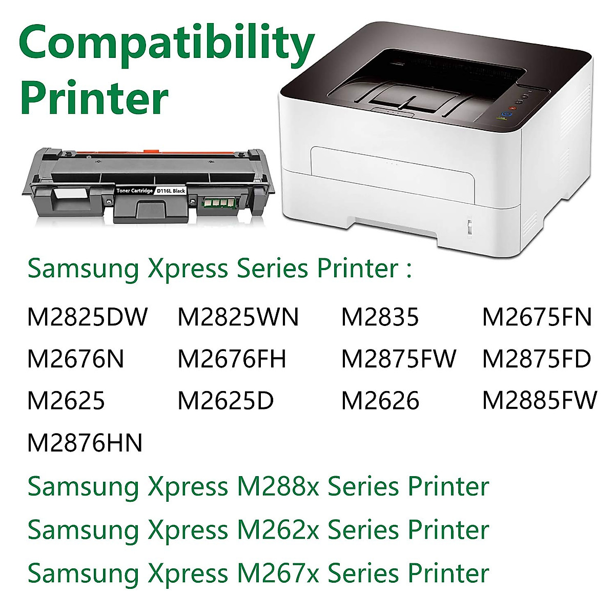 Replacement for D116L MLT-D116L Toner Cartridge (1 Pack Black) Compatible for Samsung Xpress M2676FH M2825DW M2835 M2675FN M2676N M2625D M2626 M2885FW M2876HN M288x M262x Printer Toner Cartridge.