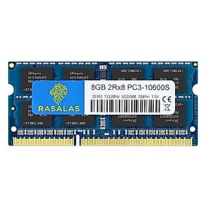 Rasalas 8GB DDR3 PC3-10600S DDR3 1333MHz 1.5V CL9 Ram 2RX8 PC3 204 Pin SODIMM Laptop Notebook Computer Memory Ram Module Chips