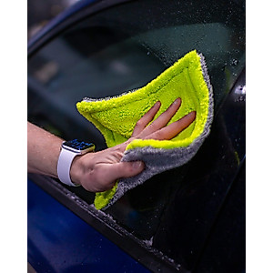 [Amphibian Mini] Dual Side Glass Cleaning Microfiber Towel - One Side Twist, One Side Plush - 8"x8" (Green/Gray)