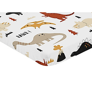 Sweet Jojo Designs Mod Dino Boy Girl Fitted Mini Crib Sheet Baby Nursery Portable Crib Pack Play - Orange Tan Rust Taupe Mustard Yellow Beige Brown Black Modern Dinosaur Boho Dinosaurs Gender Neutral