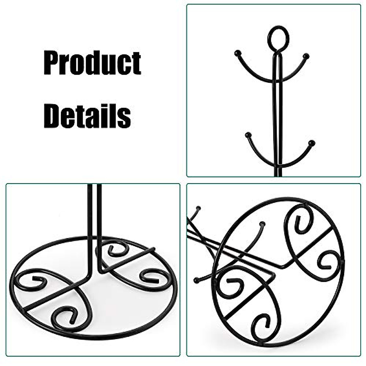 Yesland 2 Pack Mug Rack Tree - Metal Black Coffee Mug Tree for Counter with 6 Hooks - Large Kitchen Countertop Coffee Cup Holder Stand & Teacup Storage Rack for Organizing & Drying(Flower Pattern)