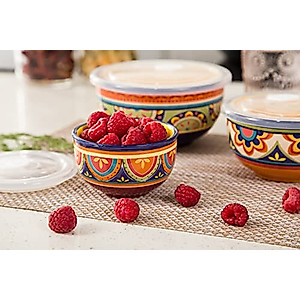 Bico Tunisian Ceramic Bowl with Air Tight Lid Set of 3(27oz, 18oz, 9oz each), Prep bowls, Food Storage Bowl for Salad, Snacks, Fruits, Microwave and Dishwasher Safe