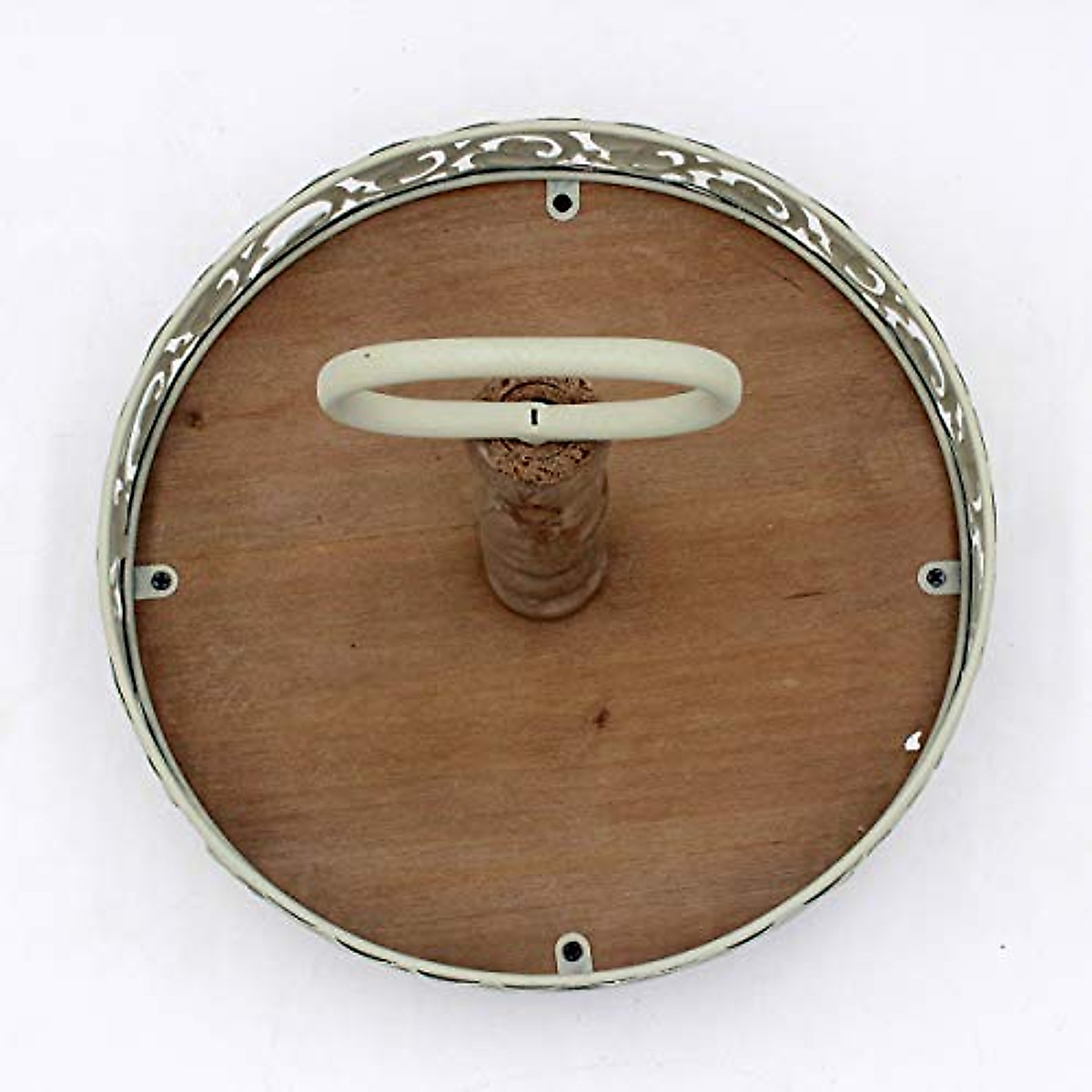 Funly mee Rustic Metal and Wood Single Tier Tray with Handle Farmhouse Decorative Tray(10.2W×10.2D×10.2H) in