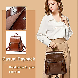 Iswee Vintage Waxy Leather Ladies Backpack Purses for Women Backpack Style Anti-theft Casual Daypack Shoulder Bag Fashion Bag (Black)