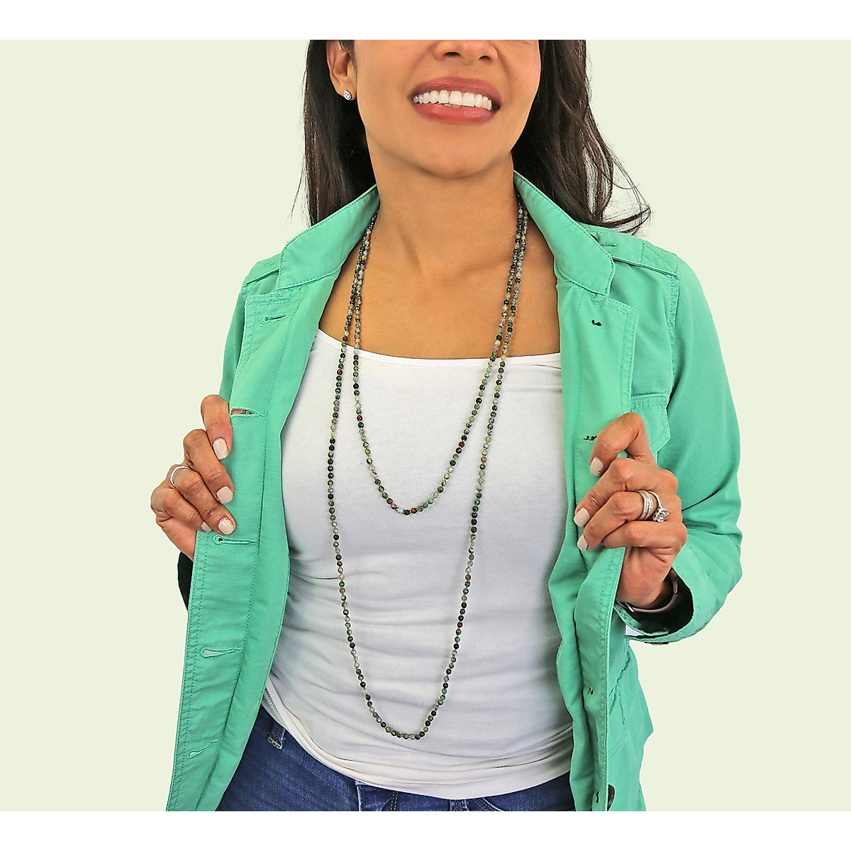 MGR MY GEMS ROCK! BjB 70 Inch 4MM Faceted Natural Fancy Jasper Beaded Light Weight Endless Infinity Long Necklace