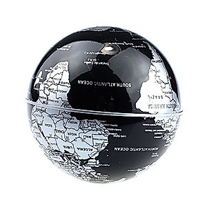 Senders Floating Globe with LED Lights C Shape Magnetic Levitation Floating Globe World Map for Desk Decoration (Black-Silver)