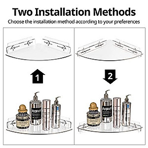 GeekDigg Bathroom Shelf with Towel bar, Wall Mounted Glass Shower Rack 15.2 by 4.5 inches 2 Pack Corner Shower Caddy, Transparent Acrylic Shelf