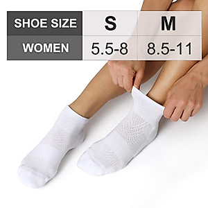 CelerSport 6 Pack Women's Ankle Socks with Cushion, Sport Athletic Running Socks, 6 Pair White, Small